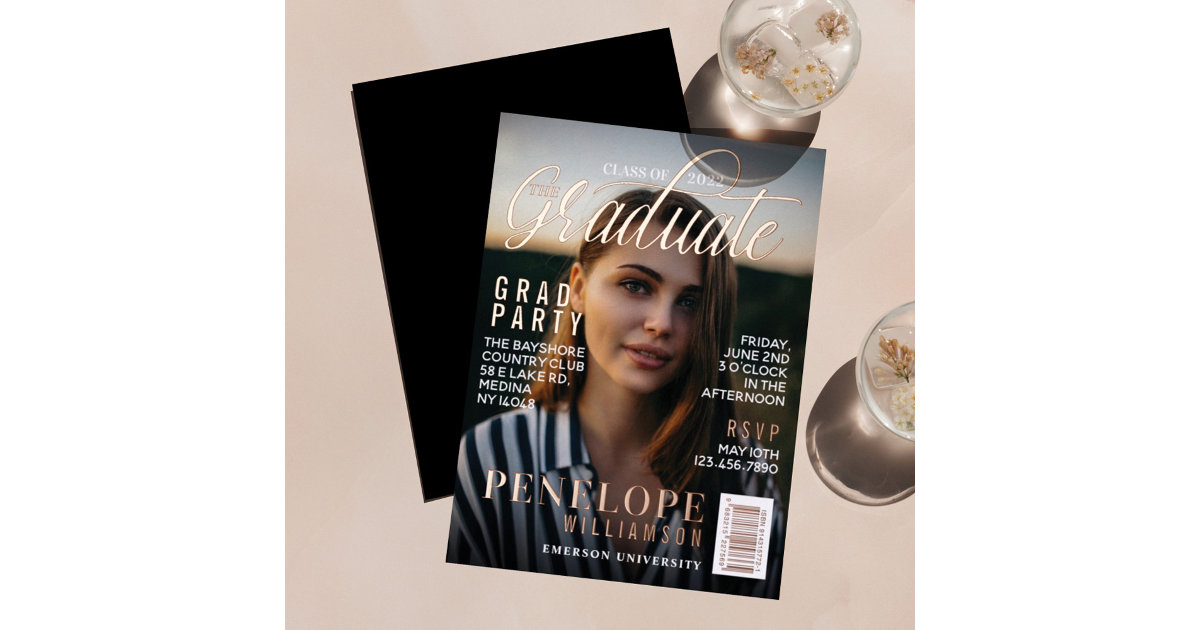 Graduate Stylish Magazine Cover Photo Grad Party Foil Invitation | Zazzle