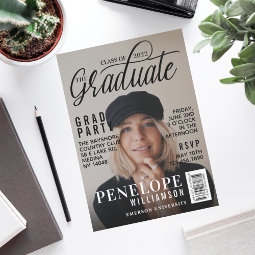 Graduate Stylish Magazine Cover Photo Grad Party Invitation | Zazzle