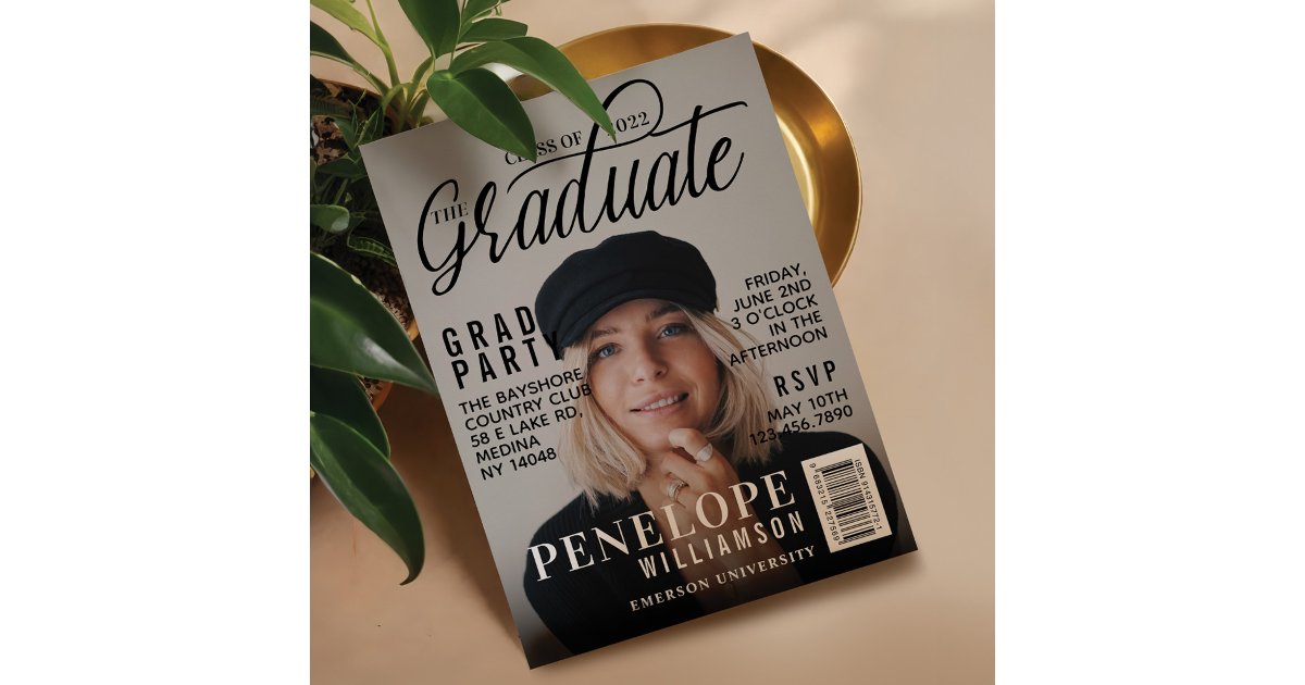 Graduate Stylish Magazine Cover Photo Grad Party Invitation | Zazzle