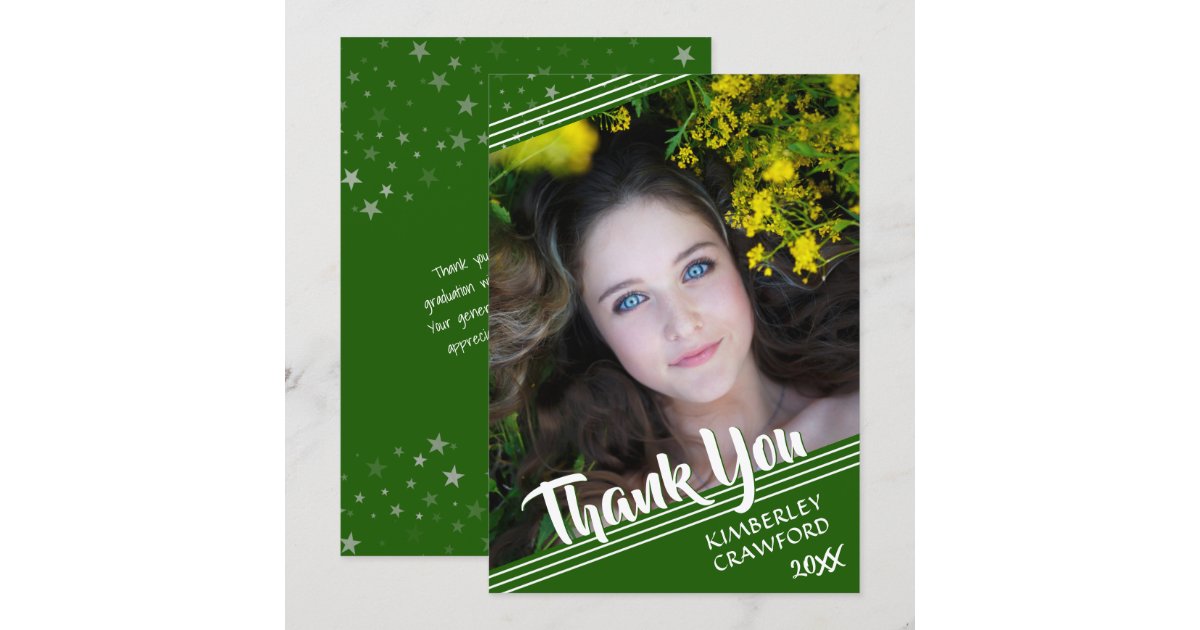 Graduate Thank You Handwritten Brush Script Green Invitation | Zazzle