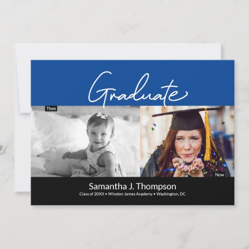 Graduate Then and Now Photos blue Graduation Party Invitation | Zazzle