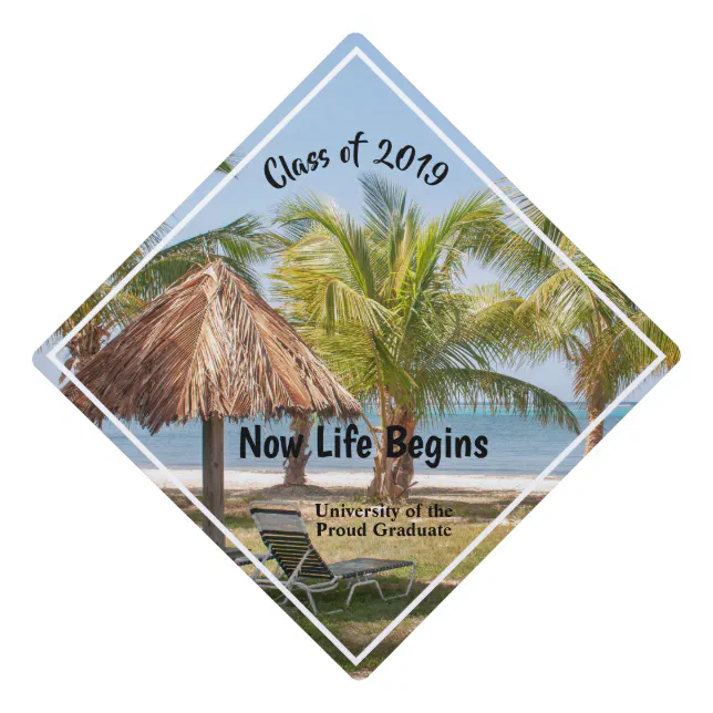 Graduate Tropical Palm Trees Life Begins Custom Graduation Cap Topper ...