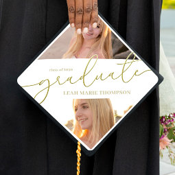 Graduate Typography Gold Photo Collage Trendy Graduation Cap Topper ...