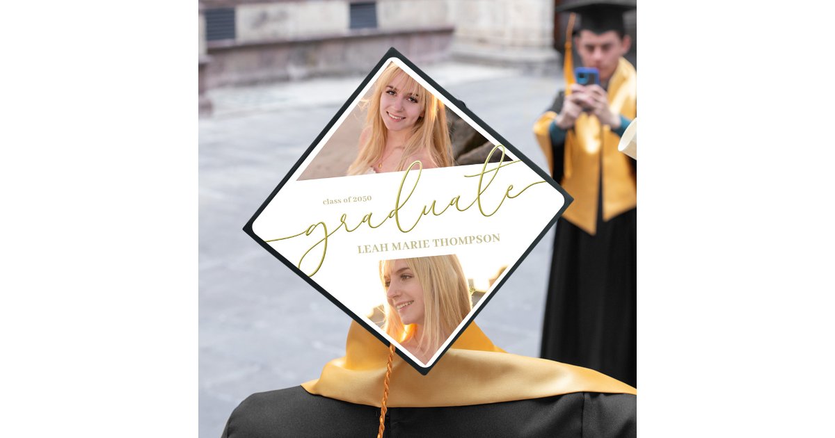 Graduate Typography Gold Photo Collage Trendy Graduation Cap Topper ...