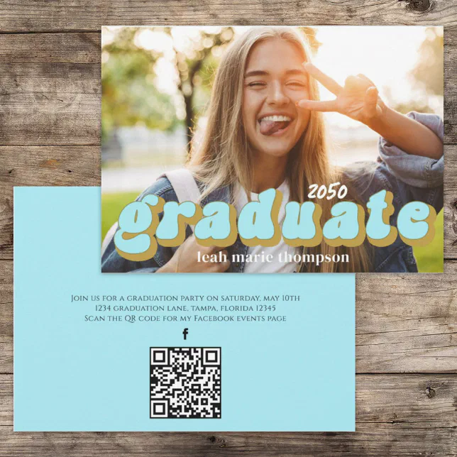 Graduate Typography Photo QR Code Social Media Invitation | Zazzle