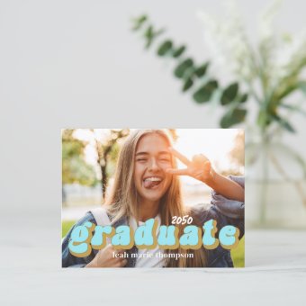 Graduate Typography Photo QR Code Social Media Postcard | Zazzle