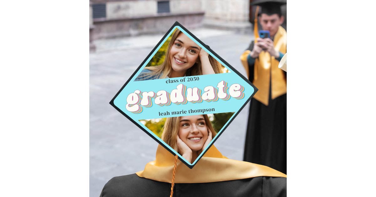 Graduate Typography Trendy Modern Retro Photo Graduation Cap Topper ...