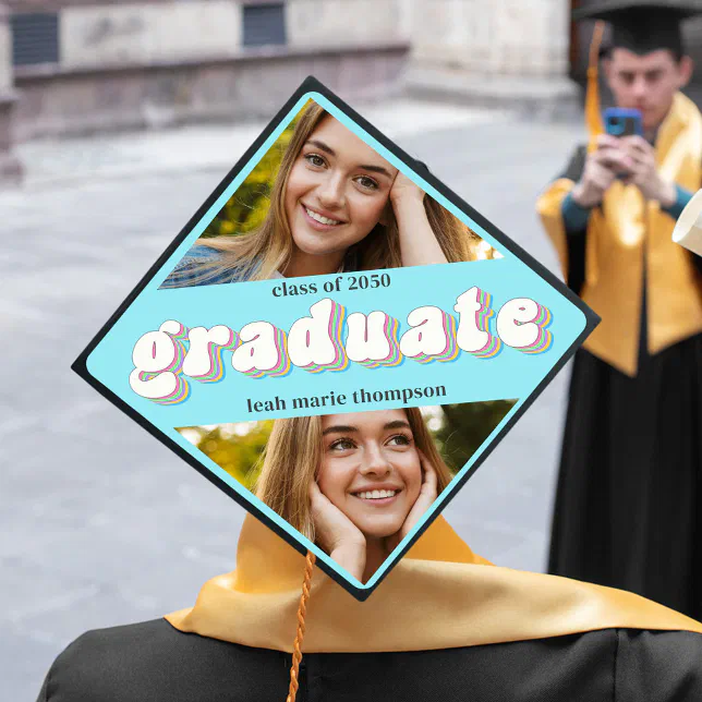 Graduate Typography Trendy Modern Retro Photo Graduation Cap Topper ...