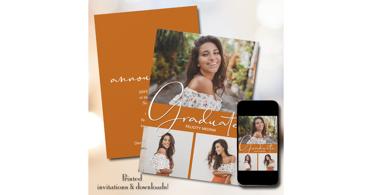 Graduate Vertical 3 Photo Graduation Announcement | Zazzle