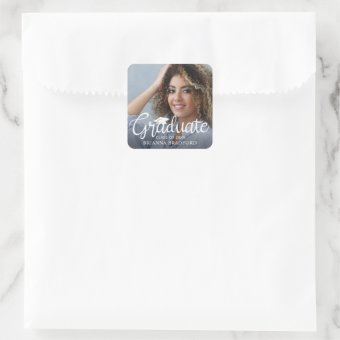 Graduate White Handwritten Script Photo Square Sticker | Zazzle