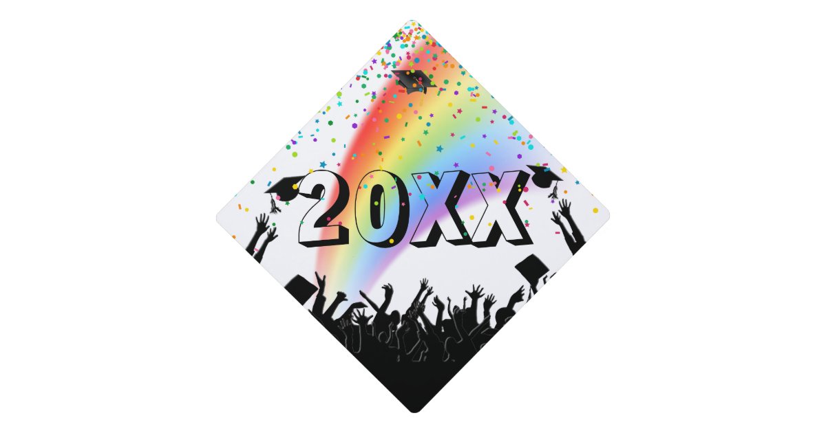 Graduate Year with Confetti and Rainbow Graduation Cap Topper | Zazzle