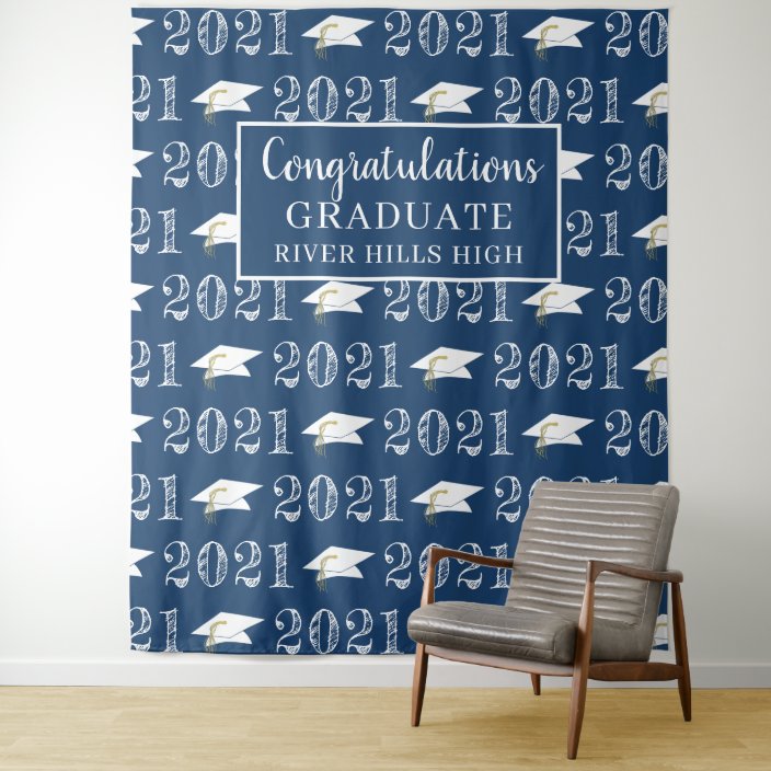 Graduation 2021 Blue School Photo Op Backdrop | Zazzle.com