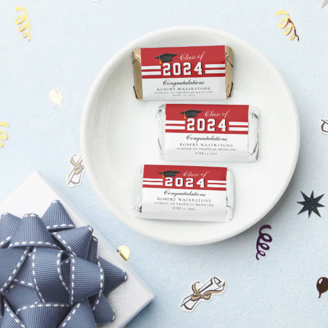 Graduation 2024 Grad Red White Party Treats Hershey's Miniatures | Zazzle