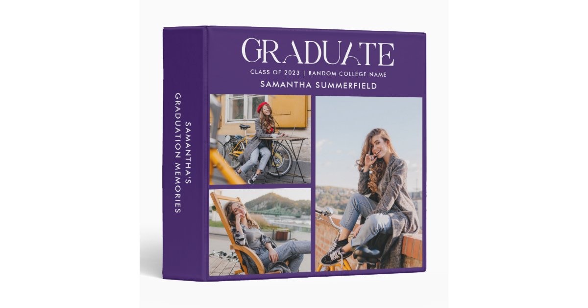 Graduation 2024 Graduate Photo Collage Purple 3 Ring Binder | Zazzle