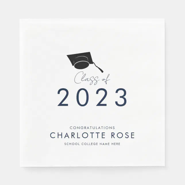 Graduation 2024 Navy Blue Script Grad Party Paper Napkins | Zazzle