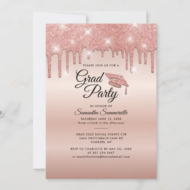 Graduation 2024 Rose Gold Drip Grad Party Invitation | Zazzle