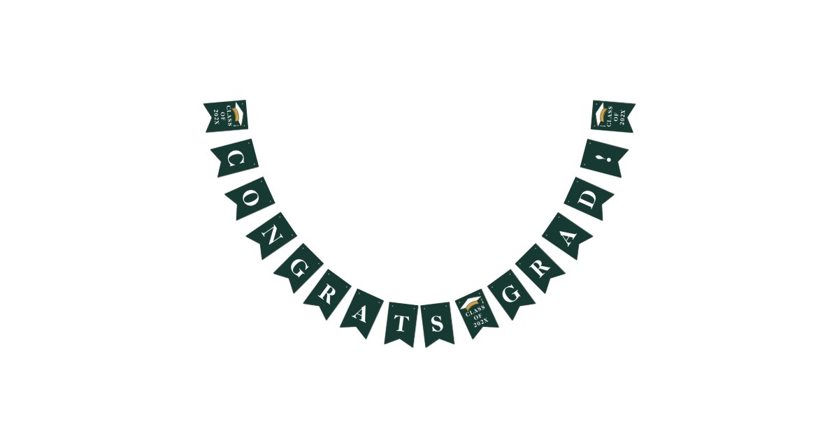 Graduation 2025 Congrats Grad Green and White Bunting Flags | Zazzle