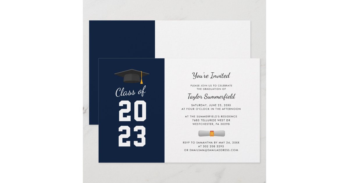 Graduation 2025 Navy Blue Grad Party Invitattion | Zazzle
