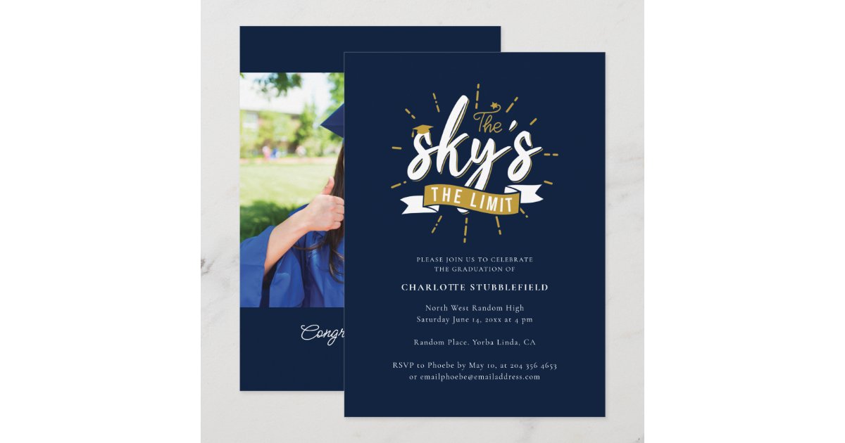 Graduation 2025 Navy Blue Grad Photo Party Invitation | Zazzle