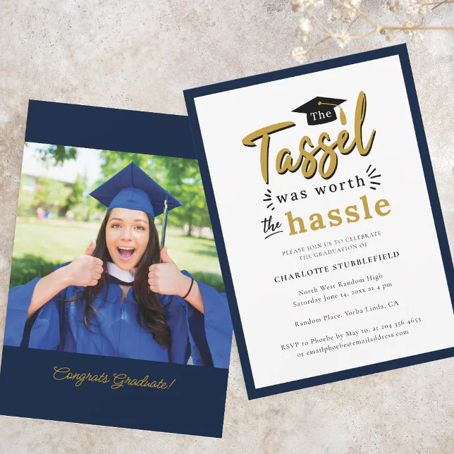 Graduation 2025 Navy Blue Photo Grad Party Invitation | Zazzle