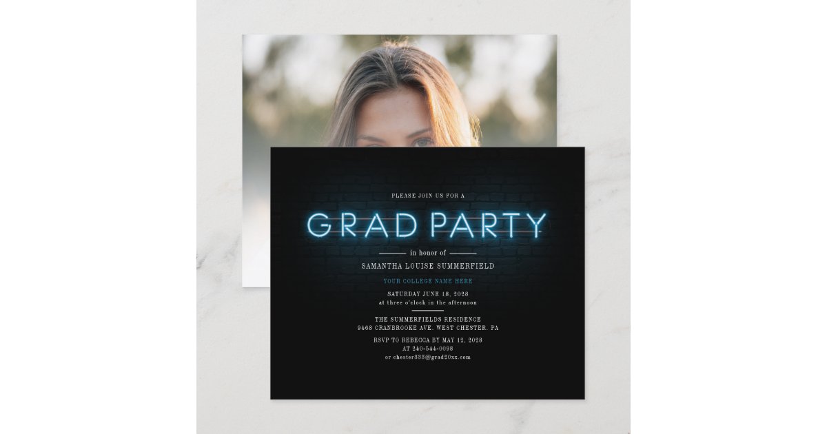 Graduation 2025 Neon Grad Photo Party Invitation | Zazzle