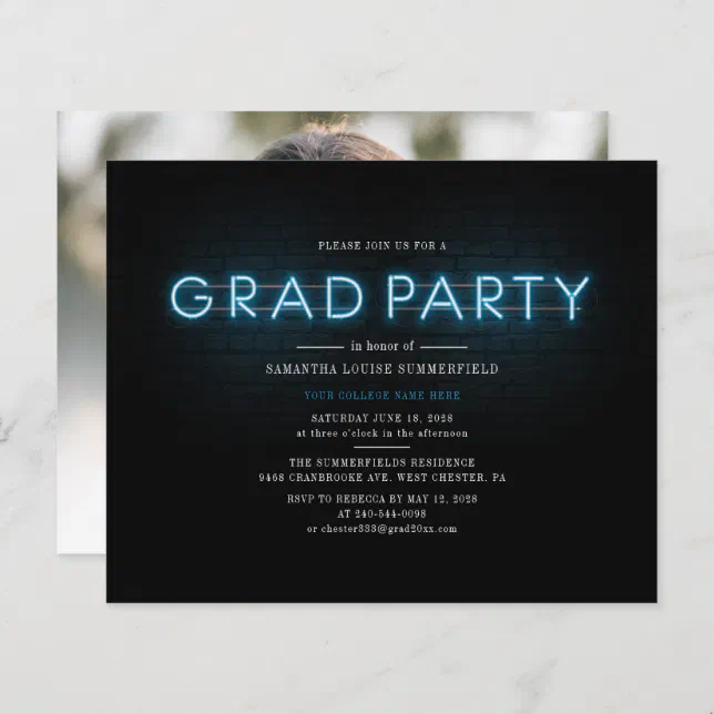 Graduation 2025 Neon Grad Photo Party Invitation | Zazzle