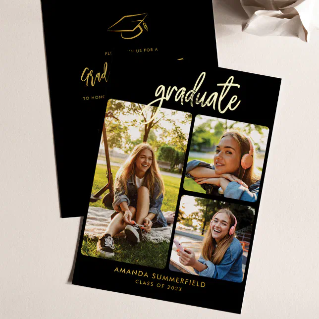 Graduation 2025 Photo Collage Grad Party Gold Foil Invitation | Zazzle