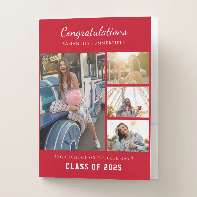 Graduation 2025 Photo Collage Red Grad Keepsake Pocket Folder | Zazzle