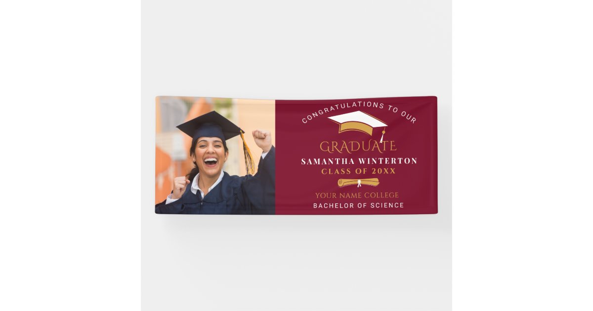 Graduation 2025 Photo Grad Cap Burgundy Banner | Zazzle