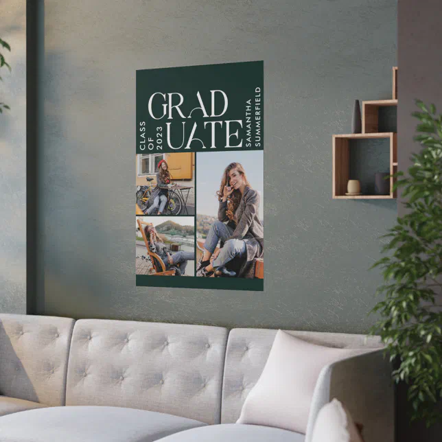Graduation 2025 Photos Green and White Graduate Poster | Zazzle