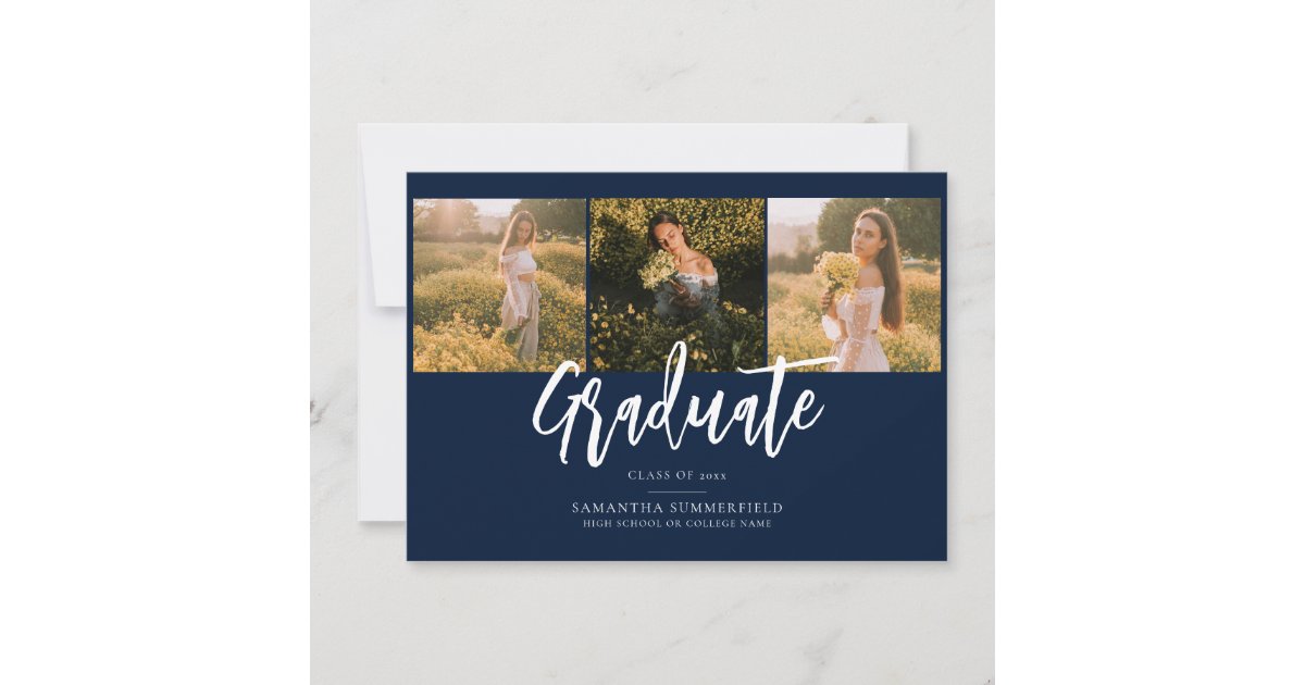 Graduation 2025 Photos Navy Blue Grad Announcement | Zazzle