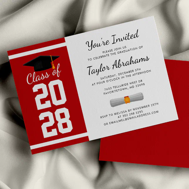 Graduation 2025 Red White Grad Party Invitation | Zazzle
