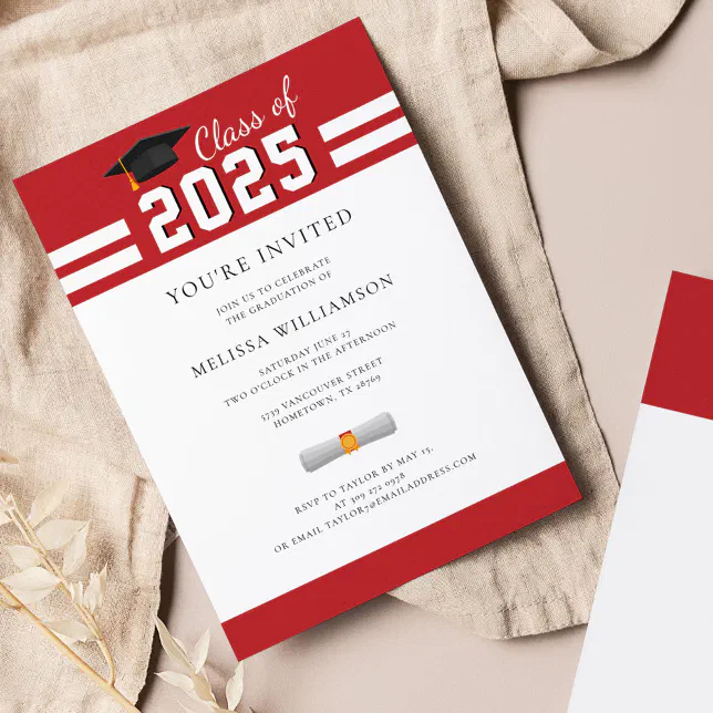 Graduation 2025 Red White Grad Party Invitation | Zazzle