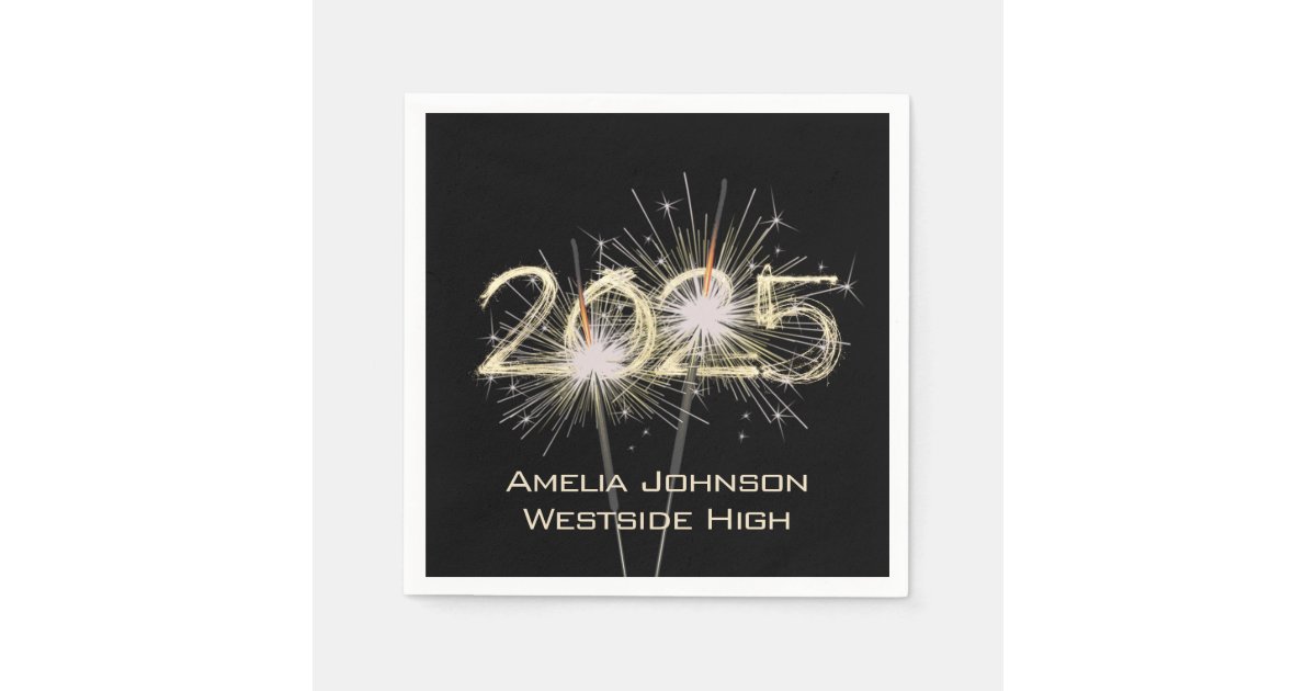 Graduation 2025 Sparklers On Black Napkins | Zazzle