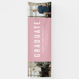 Graduation 2 photo pink and white modern party banner | Zazzle