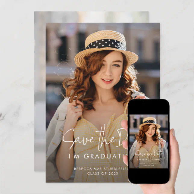 Graduation 2 Photos Save the Date Party Announcement | Zazzle