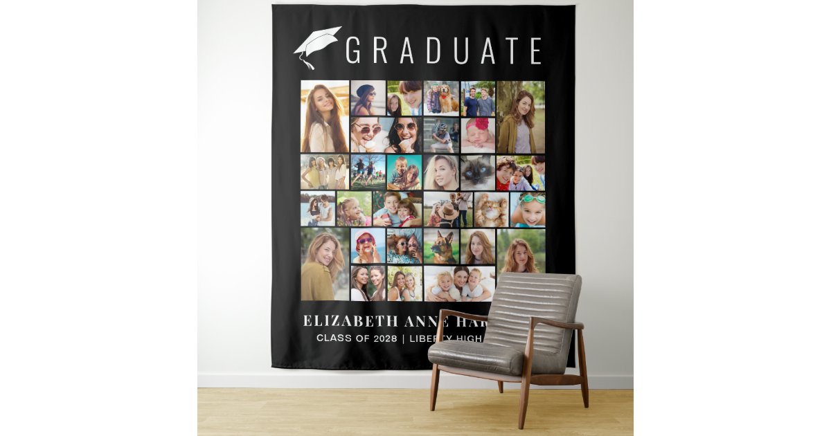 Graduation 30 Photos Black Photo Booth Backdrop | Zazzle