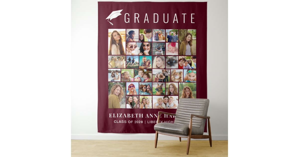 Graduation 30 Photos Burgundy Photo Booth Backdrop | Zazzle