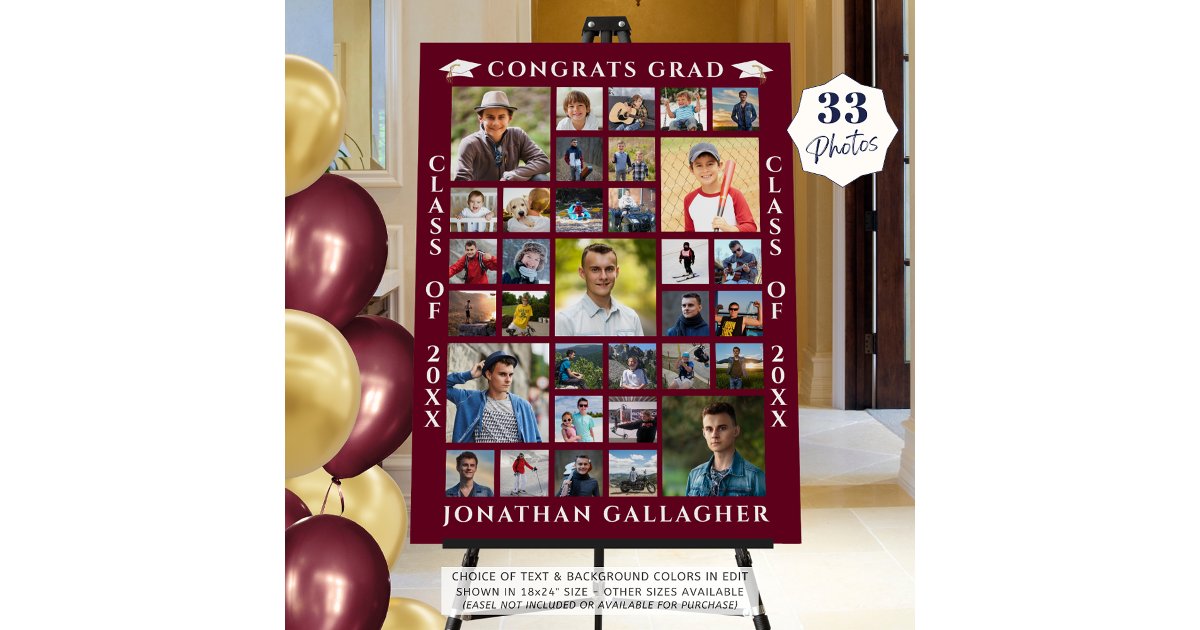 Graduation 33 Photo Collage Maroon Foam Board | Zazzle