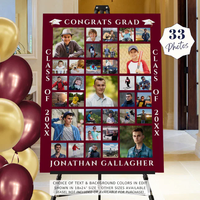 Graduation 33 Photo Collage Maroon Foam Board | Zazzle