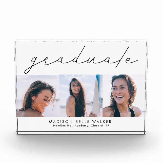 Graduation 3 Photo Collage Keepsake Photo Block | Zazzle