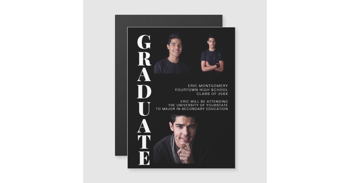 Graduation 3 Photo Modern Black Class of 2021 | Zazzle