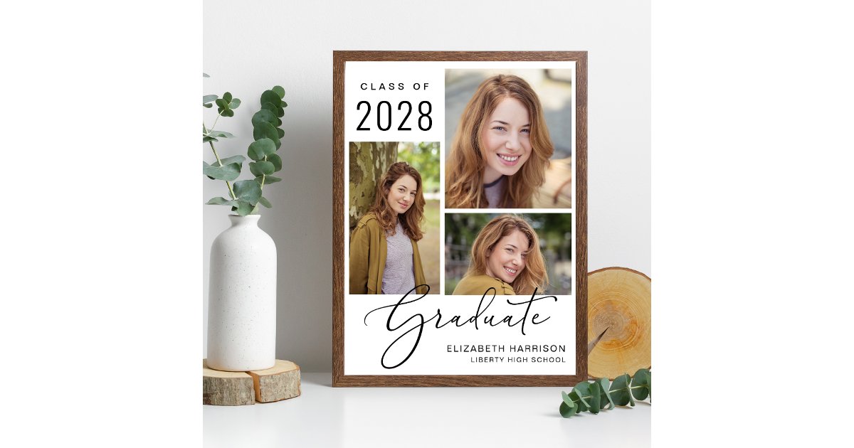 Graduation 3 Photo Script Poster | Zazzle