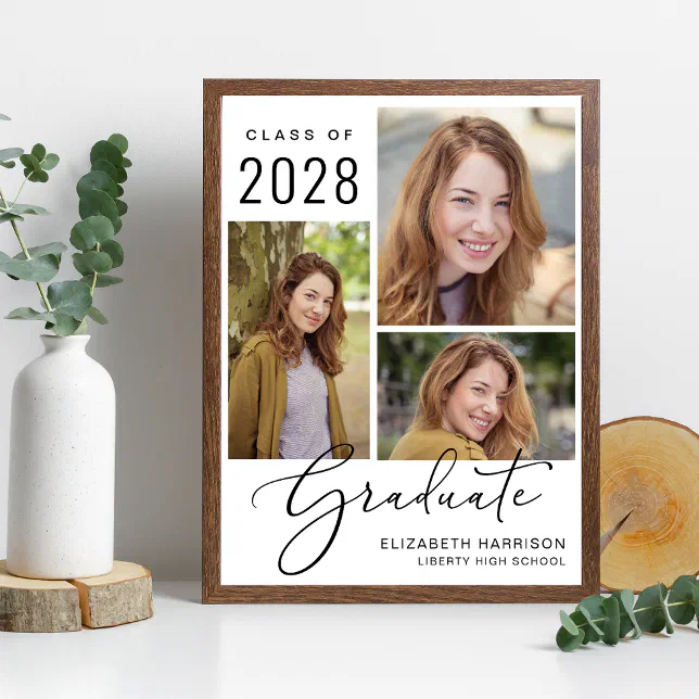 Graduation 3 Photo Script Poster | Zazzle