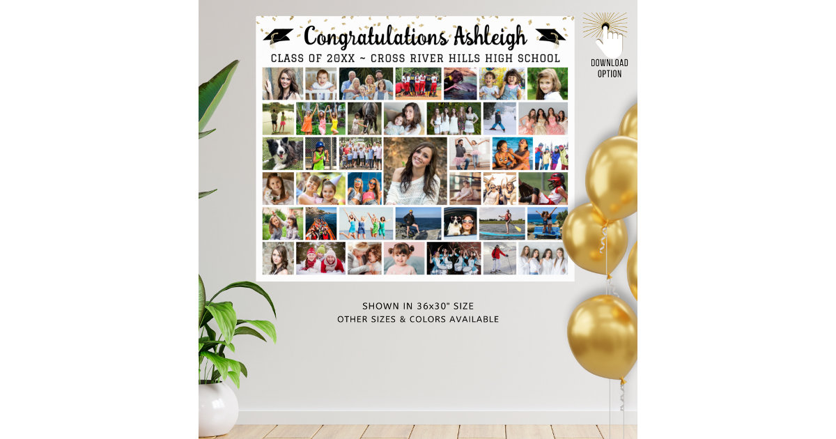 Graduation 41 Photo Collage Confetti Custom Color Poster | Zazzle