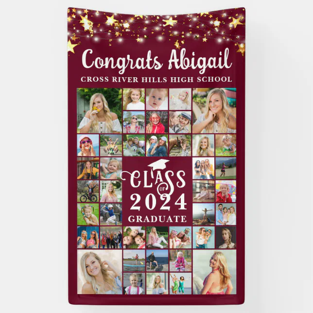 Graduation 42 Photo Collage Maroon Class Year Banner | Zazzle