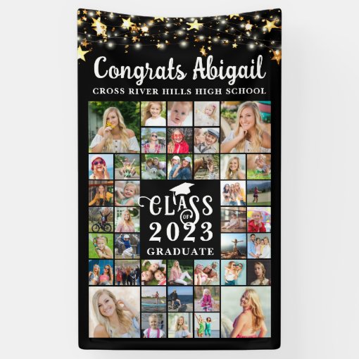 Graduation 42 Photo Collage Script Class Year Banner | Zazzle