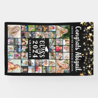 Graduation 42 Photo Collage Script Class Year Banner | Zazzle
