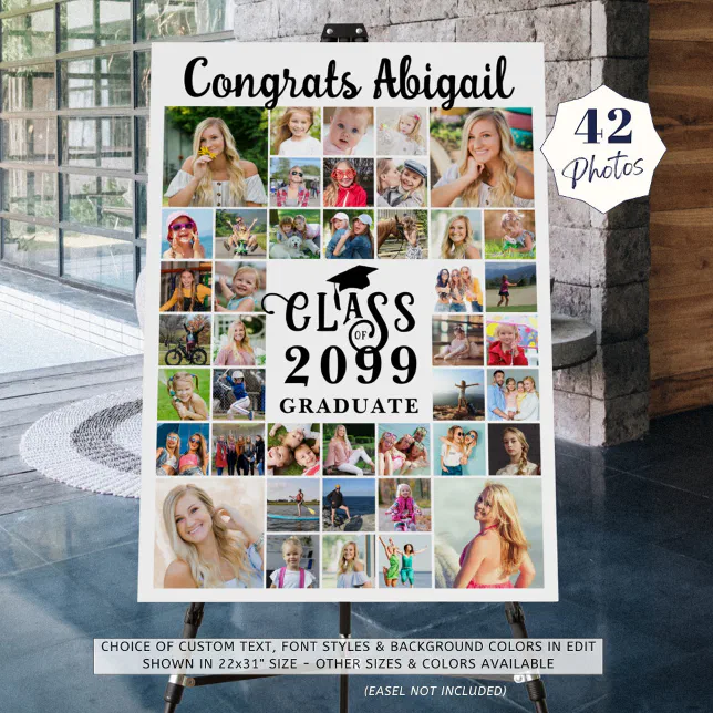 Graduation 42 Photo Collage Script Class Year Foam Board | Zazzle