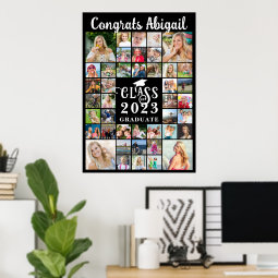 Graduation 42 Photo Collage Script Class Year Poster | Zazzle